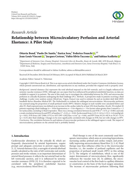 Pdf Relationship Between Microcirculatory Perfusion And Arterial