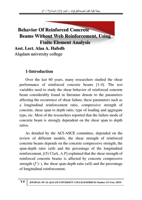 Pdf Behavior Of Reinforced Concrete Beams Without Web Reinforcement