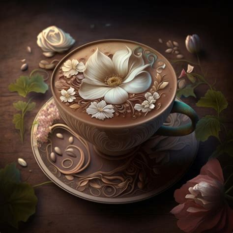 There Is A Cup Of Coffee With A Flower On Top Of It Generative Ai