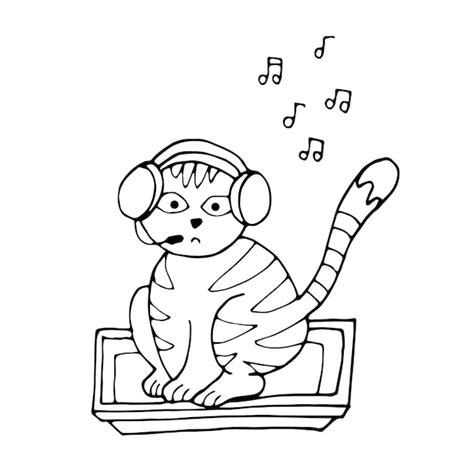 Premium Vector Cat With The Player Listens To Music