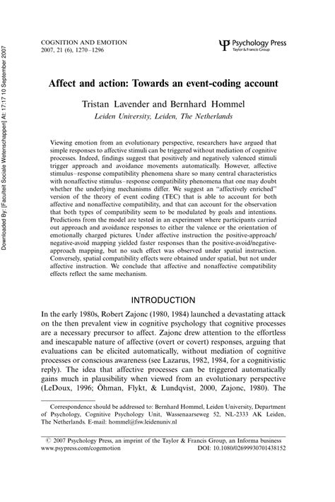 pdf affect and action towards an event coding account