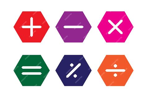 더하기 빼기 곱하기 같고 나누기 기호 아이콘 세트 수학 기호 터 일러스트레이션 프리미엄 벡터