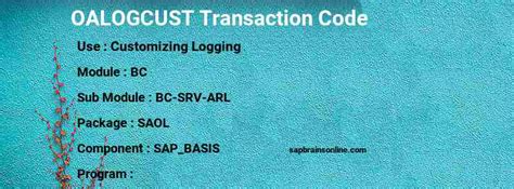 Oalogcust Sap Tcode For Customizing Logging