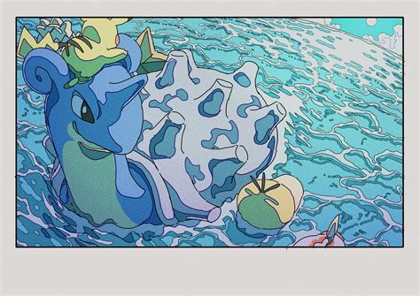 Onamuzi Illust Goldeen Lapras Pikachu Psyduck Togepi Nintendo Pokemon Highres Bird