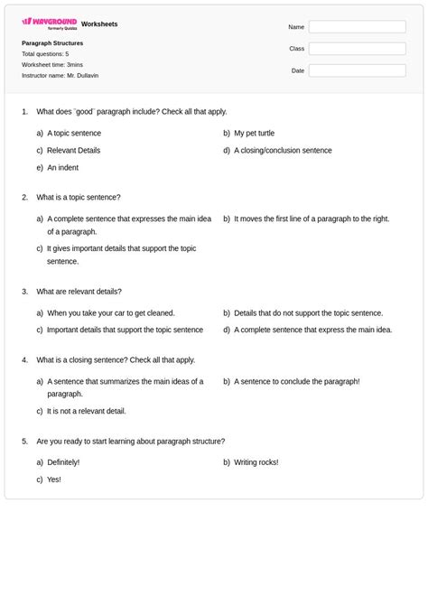 50 Paragraph Structure Worksheets On Wayground Free And Printable