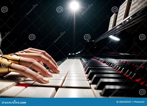 Robotic Hand Plays Piano Guided By Ai Stock Illustration Illustration