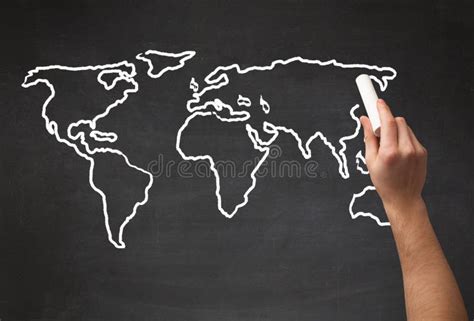 Adult Drawing World Map On Chalkboard Stock Photo Image Of Black Class 115235254