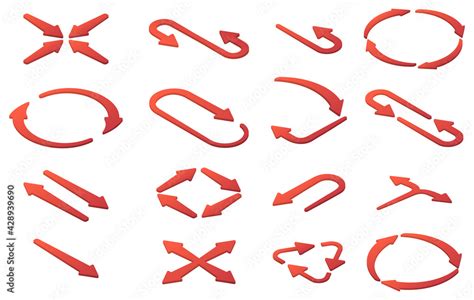 Isometric Illustrations Of Red Arrows In Different Directions A Set Of