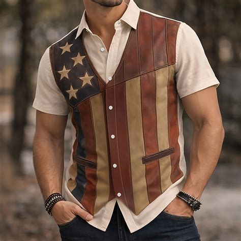 Mens 250th Anniversary Patriotic American Flag Western Shirt Short
