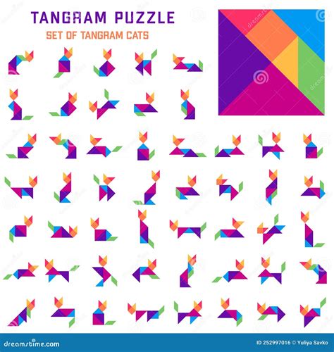 tangram puzzle set of tangram isometric objects cartoon vector
