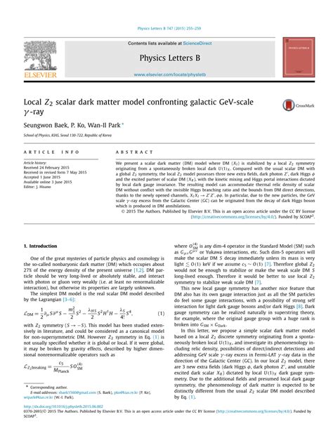Pdf Local Z 2 Scalar Dark Matter Model Confronting Galactic Gev Scale γ Ray