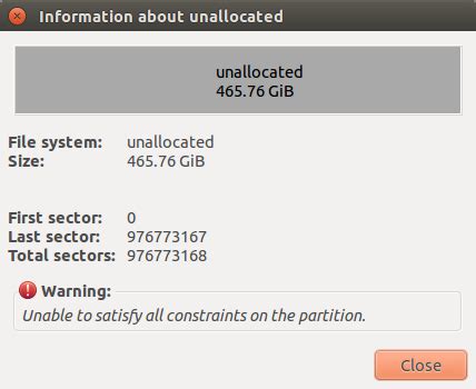 Dual Boot Whole Disk Unallocated Gparted Error Or Partition Overlapping Ask Ubuntu