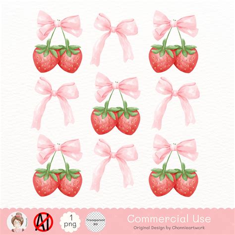 Coquette Strawberry With Pink Bow Gift Bow Clipart Coquette Strawberry Clipart Fashion