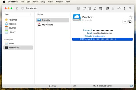 Codebook Help Saving Old Passwords