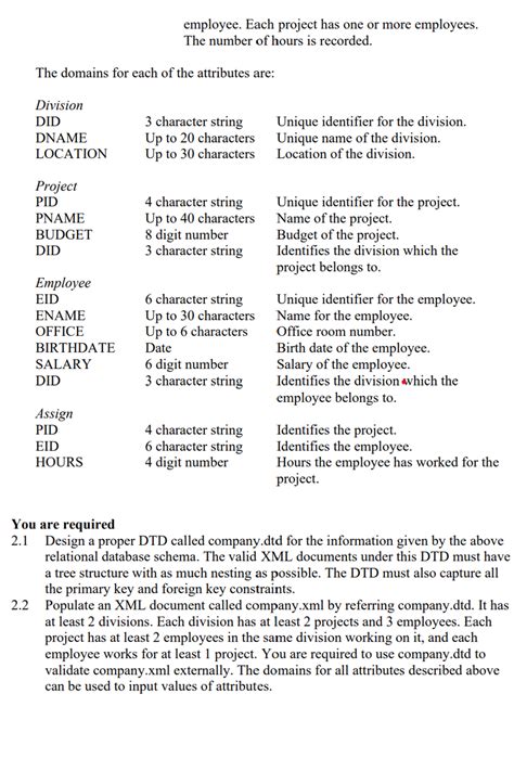 Solved 2 Task 1 Xml And Dtd A Simple Database For A Company