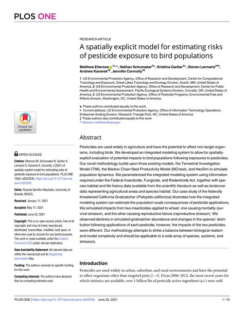 Pdf A Spatially Explicit Model For Estimating Risks Of Pesticide Exposure To Bird Populations