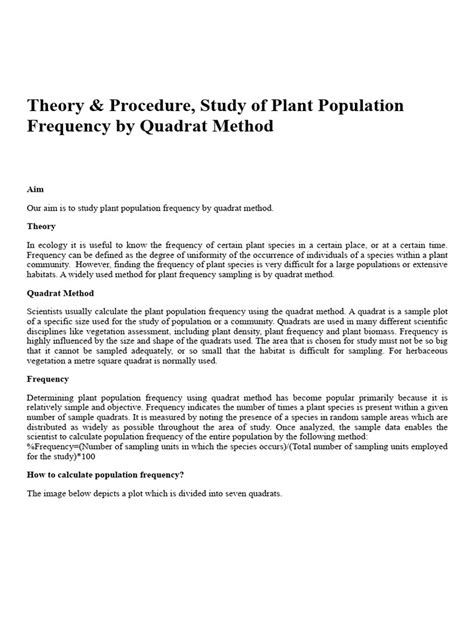 Theory And Procedure Study Of Plant Population Frequency By Quadrat