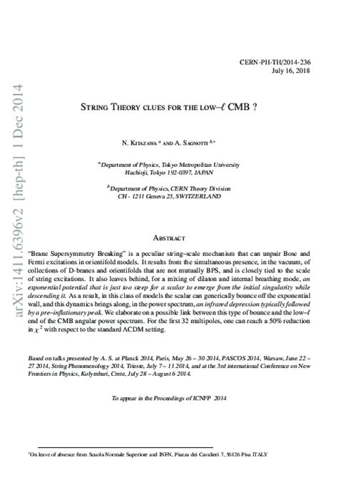 Pdf String Theory Clues For The Low Ell Cmb Noriaki Kitazawa