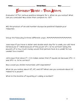 Unit 6 Exponential Functions Emerging Exponent Review Ready2Use Pdf