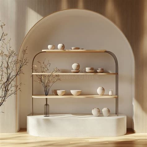 3d Render Of A Shelf With Ceramic Vases In The Interior Stock