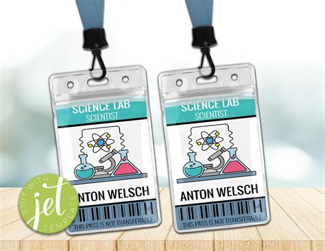 Editable Scientist Id Badge Template Science Party Favors Scientist