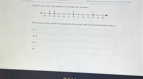 Points P Q R And T Are Plotted On A Number Line As Shown Which Point On The Number Line