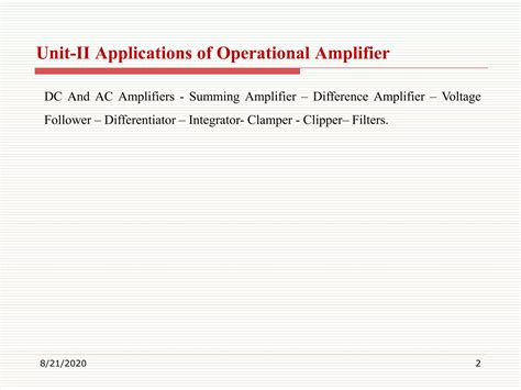 Unit Ii Applications Of Operational Amplifier Ppt
