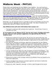 PHY101 Midterm Review Rev 10 14 15 Midterm Week PHY101 Please Check Your Grade Book For Your