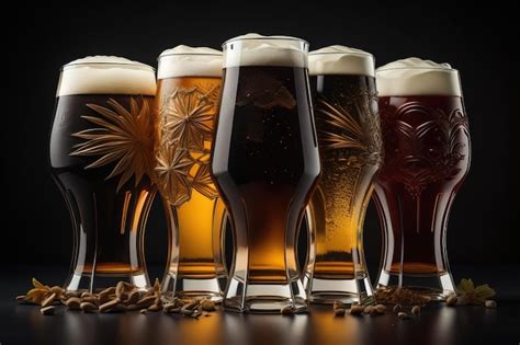 Premium AI Image Beer Collection Different Types Of Beer In Glasses On A Dark Background
