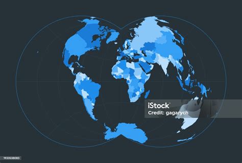 World Map Nicolosi Globular Projection Futuristic World Illustration