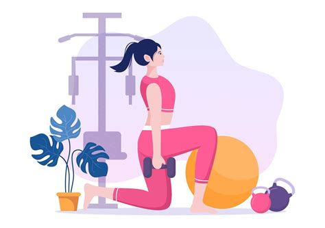 Workout Gym People Exercising Lifting Dumbbells And Weight Jogging On