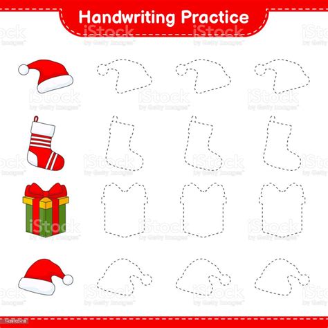 필기 연습 산타 모자 선물 상자 크리스마스 양말의 추적 라인 교육 어린이 게임 인쇄 워크시트 벡터 일러스트 레이 션 0명에 대한 스톡 벡터 아트 및 기타 이미지 Istock