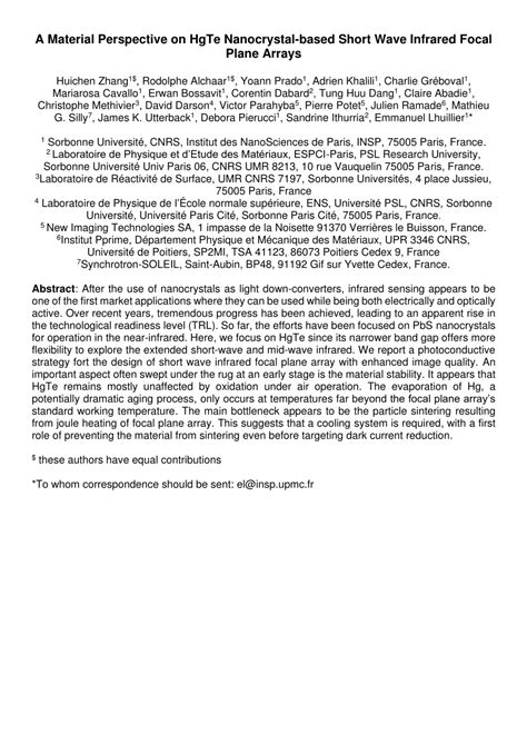 Pdf Material Perspective On Hgte Nanocrystal Based Short Wave Infrared Focal Plane Arrays