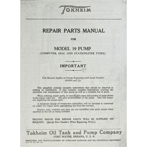Tokheim 39 Parts Manual Vics 66