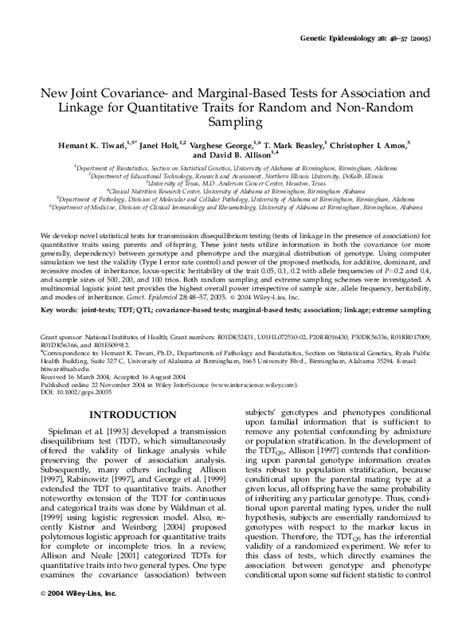 Pdf New Joint Covariance And Marginal Based Tests For Association