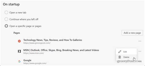 Make Microsoft Edge Open To Specific Web Pages On Startup