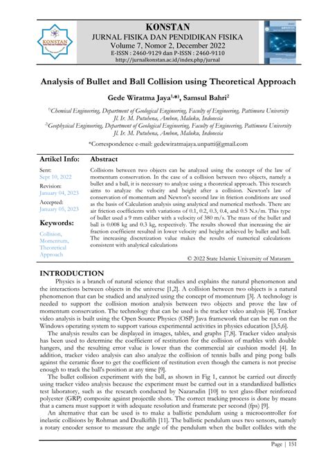 Pdf Analysis Of Bullet And Ball Collision Using Theoretical Approach