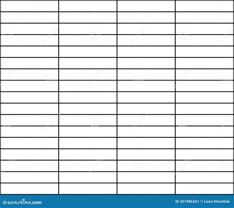 structured table grid with multiple rows and columns stock illustration