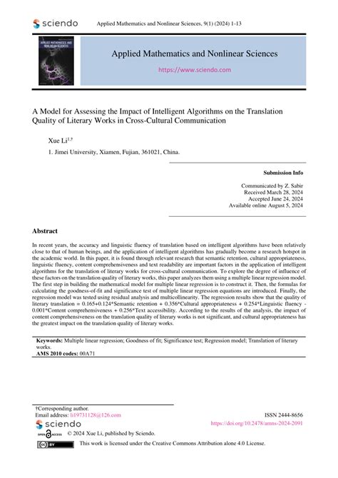 Pdf A Model For Assessing The Impact Of Intelligent Algorithms On The Translation Quality Of