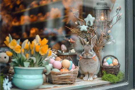 Shop Window Filled With An Array Of Easter Decorations Generative Ai