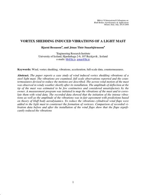 Vortex Shedding Induced Vibrations Of A Light Mast Pdf Normal Mode Beam Structure