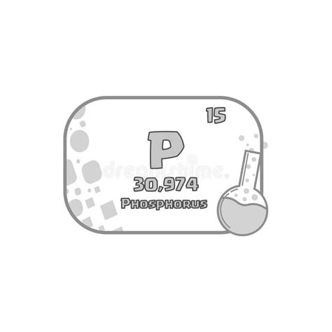 Phosphorus Element Symbol Number Fifteen Detail Vector Chemistry Icon Gray Flask Illustration