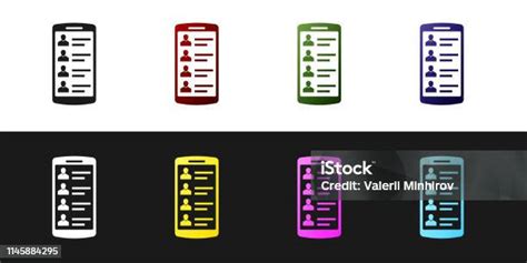검은 색과 흰색 배경에 고립 된 화면 아이콘에 연락처와 스마트 폰을 설정 합니다 수신 전화 전화 화면에 사람들 연락처를 호출 합니다 벡터 일러스트 개념에 대한 스톡 벡터