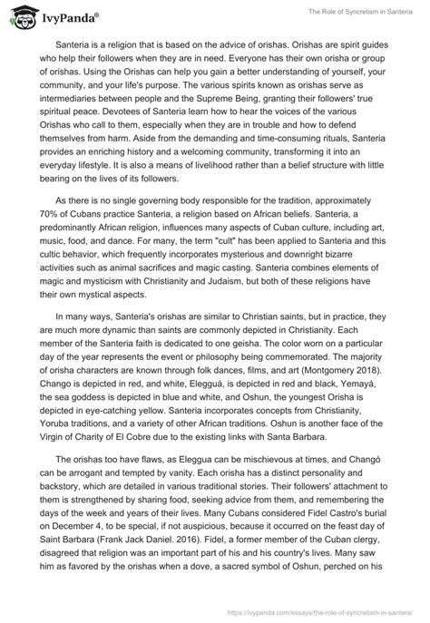 The Role Of Syncretism In Santería 941 Words Essay Example