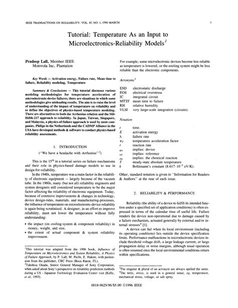 Pdf Tutorial Temperature As An Input To Microelectronics Reliability Models