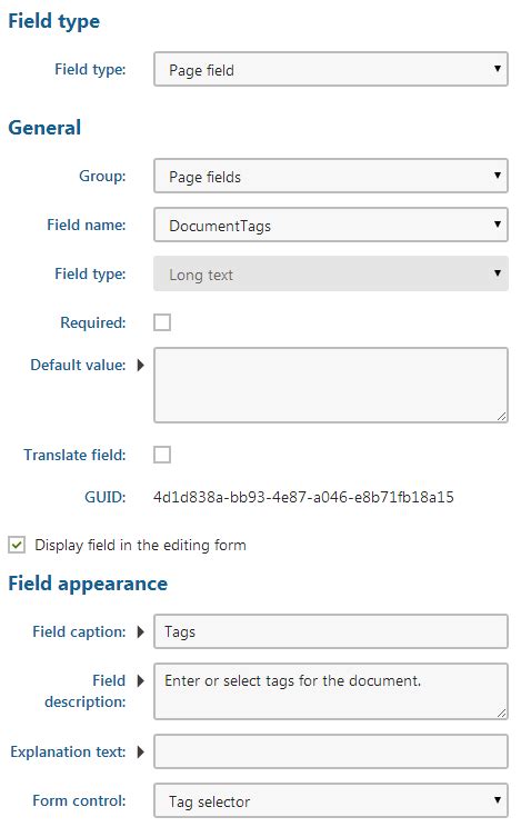 Allowing Users To Tag Pages Via Fields Kentico Xperience 12 Service Pack Documentation