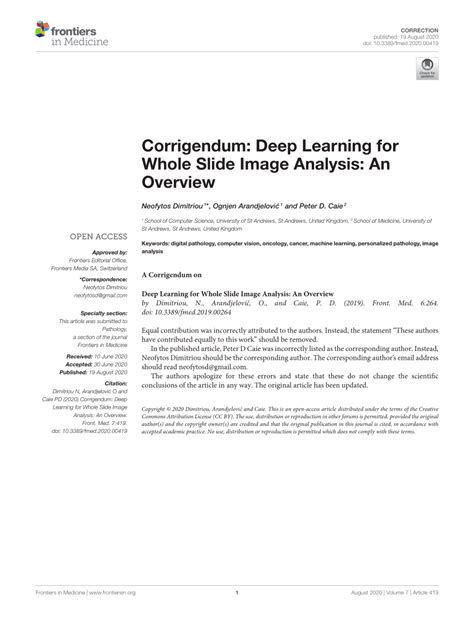 Pdf Corrigendum Deep Learning For Whole Slide Image Analysis An Overview