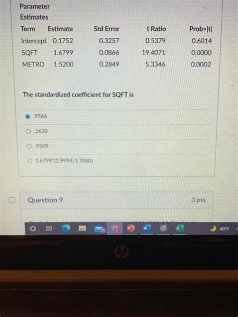 solved std error t ratio parameter estimates term estimate