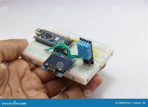 Dht11 Or Temperature And Humidity Sensor With Oled Display Circuit On A