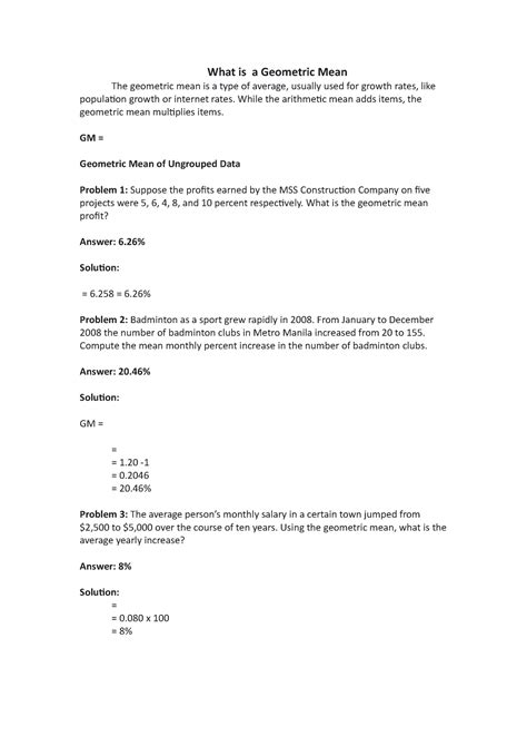 Geometric Mean For Ungrouped Data What Is A Geometric Mean The